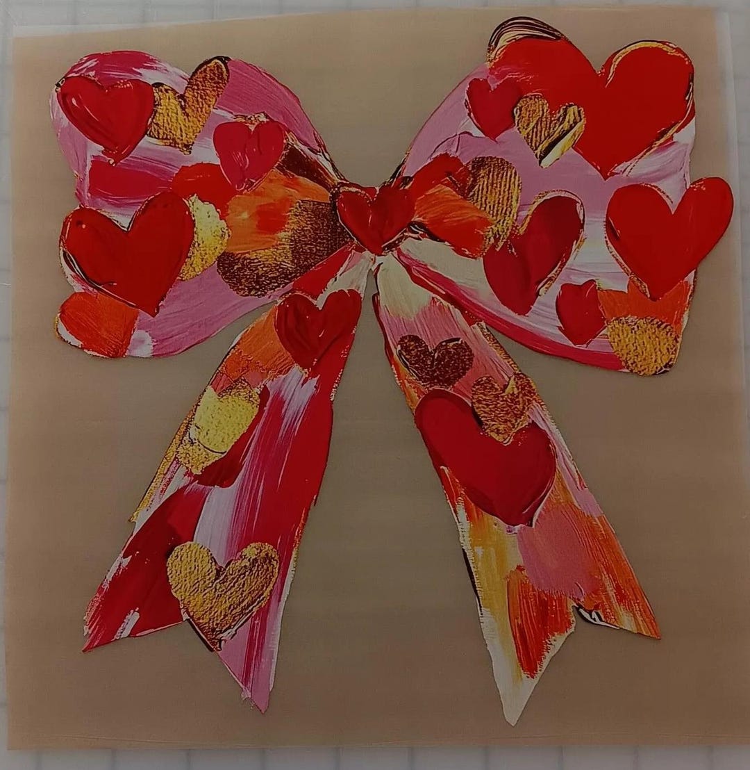 1 DTF Transfer Valentines Beautiful Art Hearts Red and White Love Bow ...