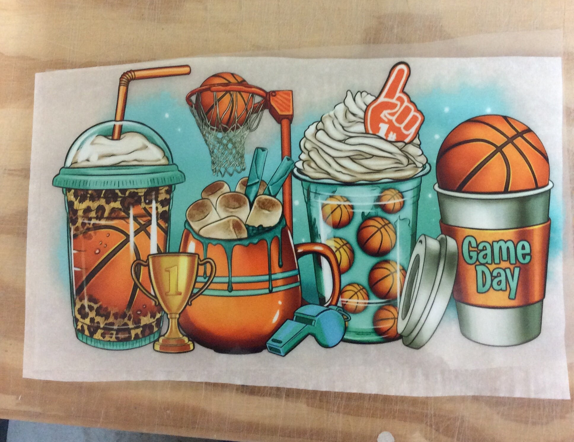 DTF Direct to Film Basketball Drinks Coffee Shakes Sports Season Ready ...