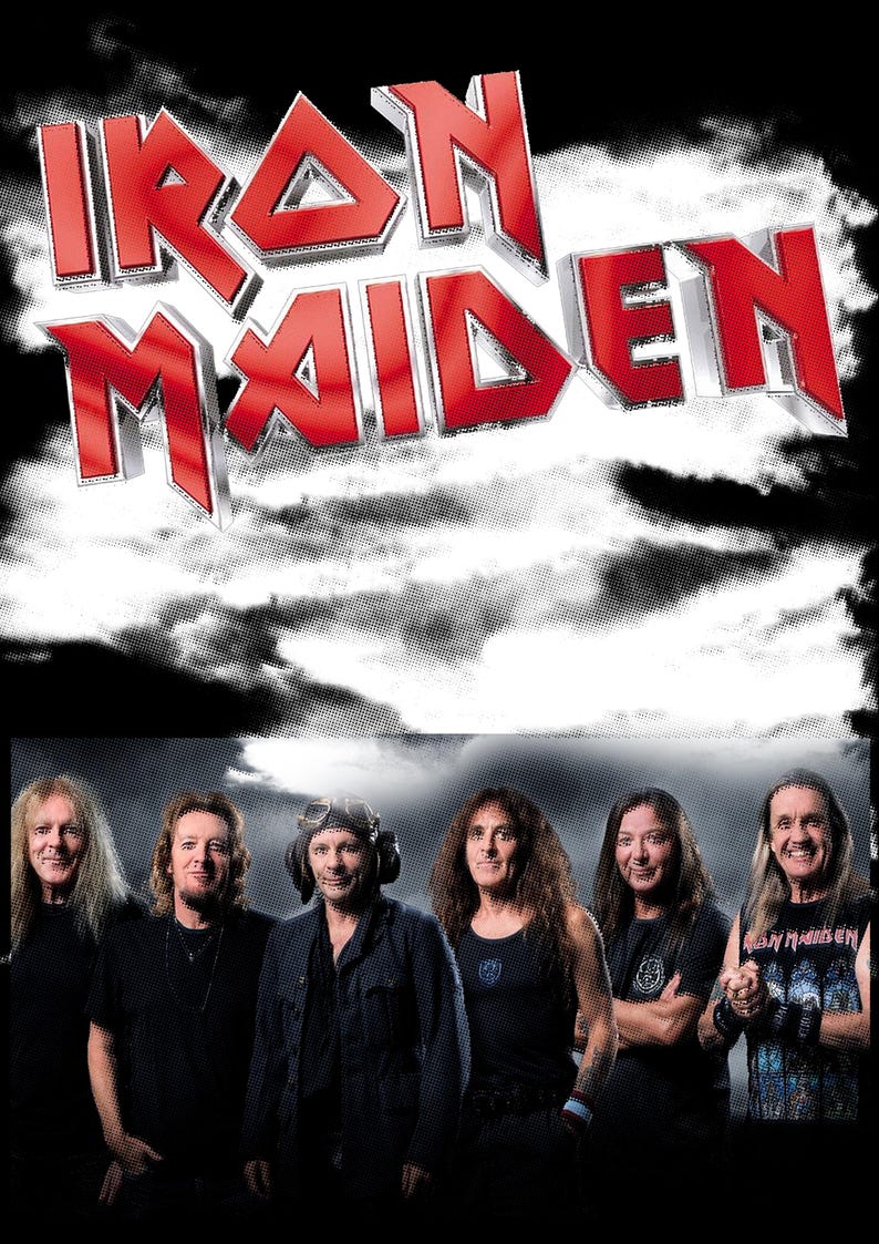 1 - DTF Halftone Iron Maiden Rock Band Group Image Big/tall Rock Band ...