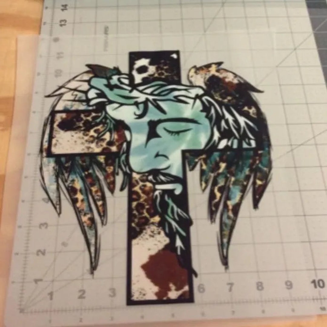 DTF Jesus on a Cross Head Crown Thorns With Wings Teal Color Ready to ...