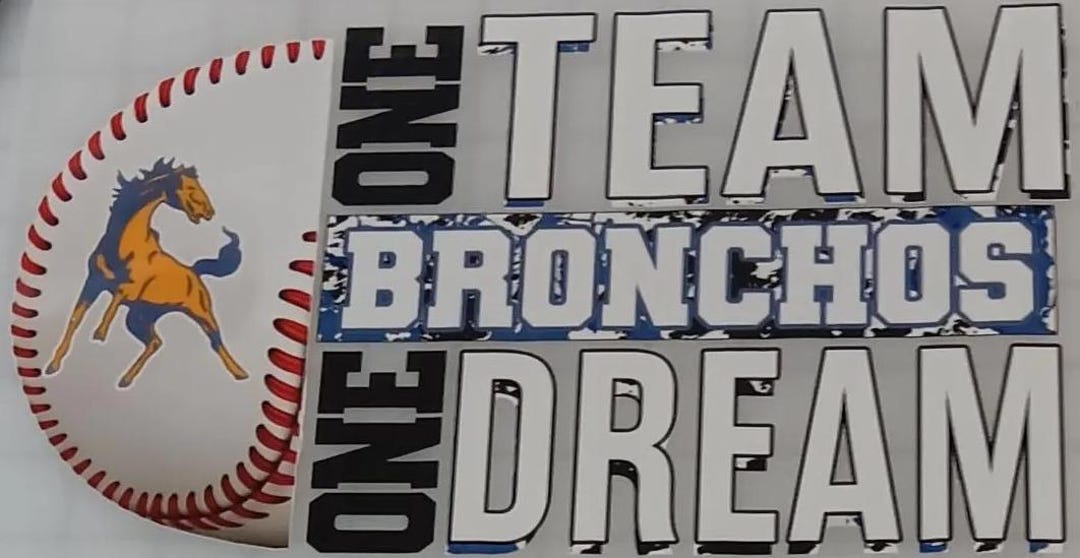 Baseball Bronchos Blue and Gold One Team One Dream Sports Mascot High ...