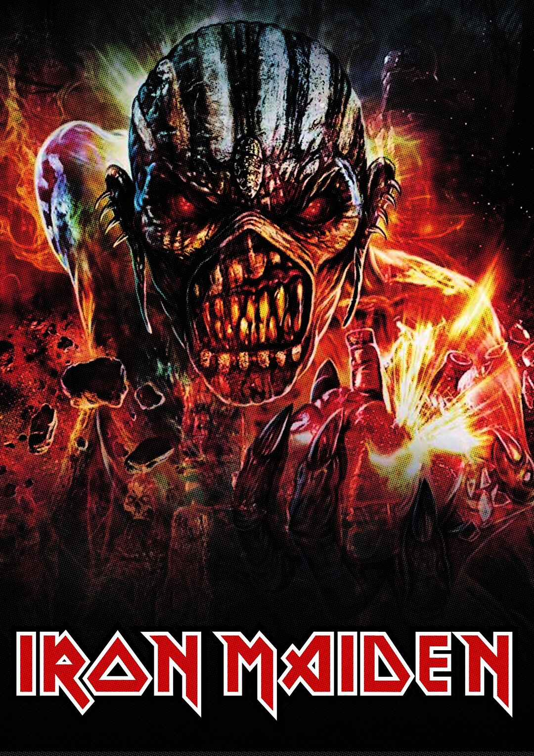 1 - DTF Halftone Iron Maiden Eddie Faces Book of Souls #2 Big/tall Rock ...