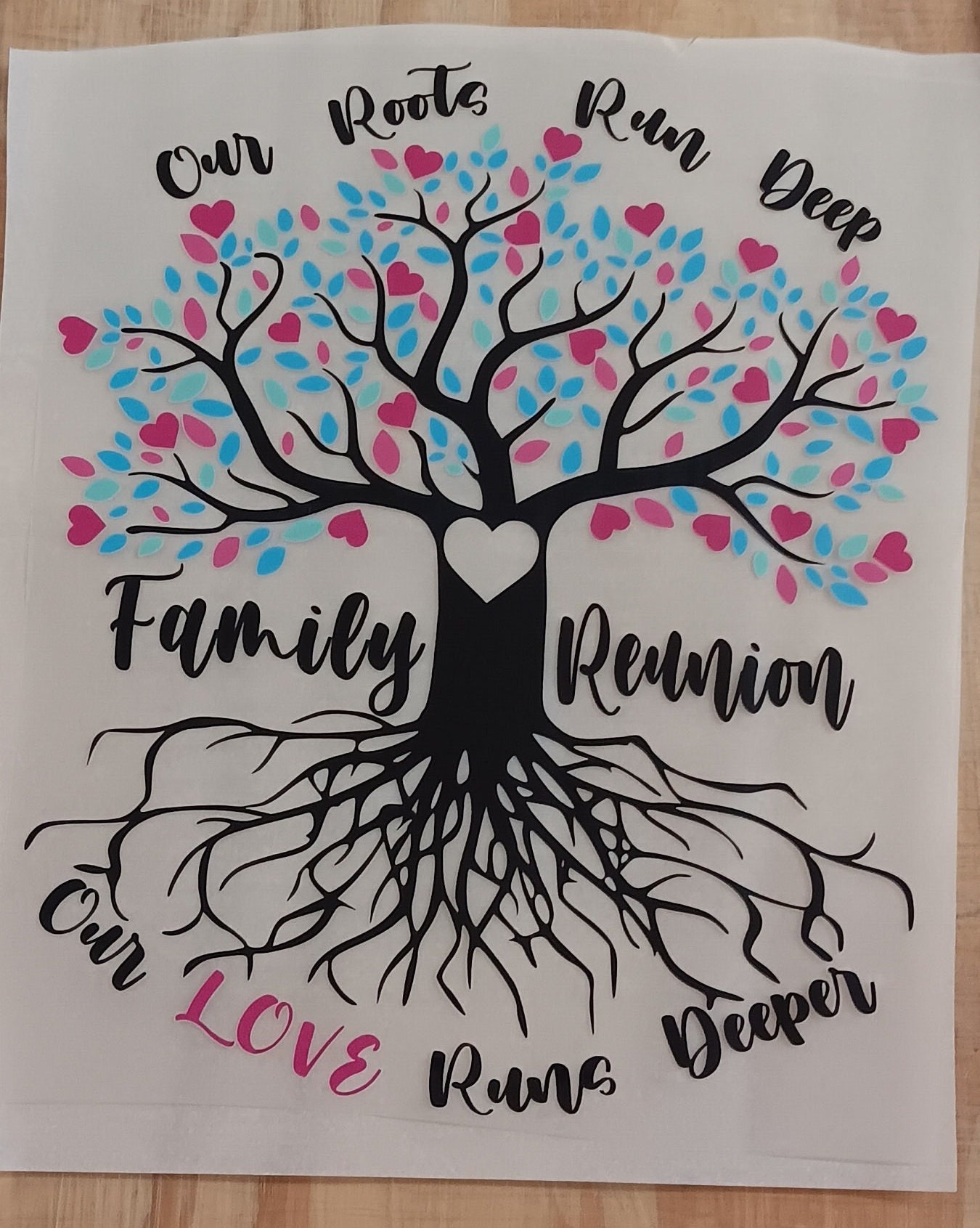 Custom Family Reunion Heart Tree Colorful Lettering Roots Run Deep ...