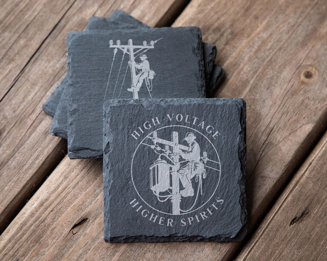 Engraved Slate Coasters - Lineman Gift Set of 4 - Etsy