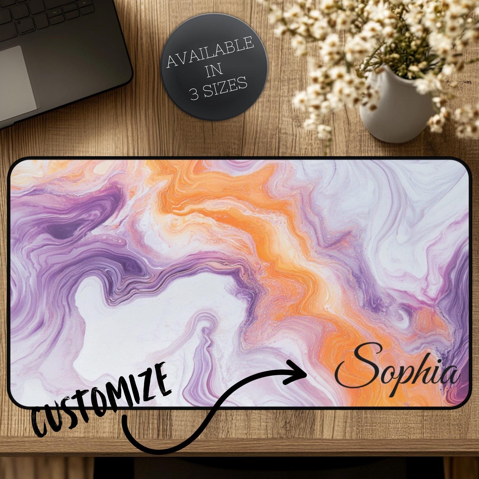 Personalized Desk Mat, Custom Desk Pad, Marbled Mousepad, Purple ...