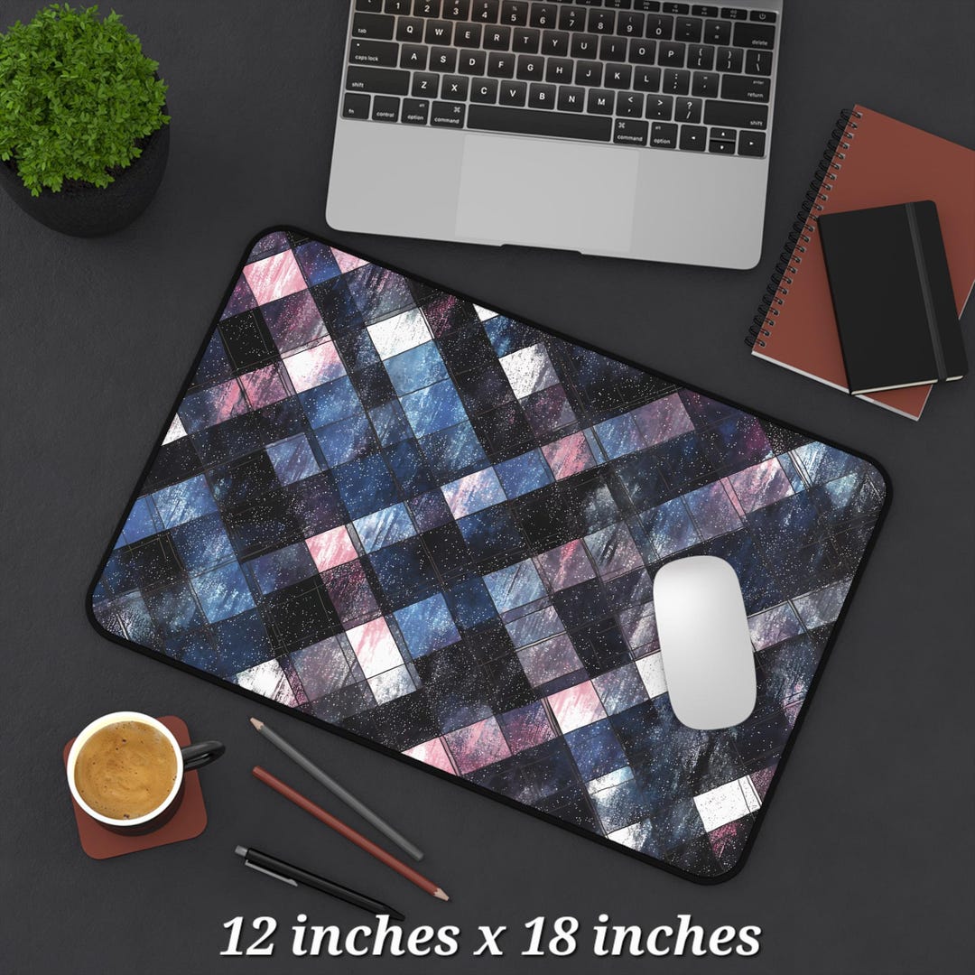 Checkered Desk Mat, Blue & Pink Desk Pad, Pretty Mousepad, Checkered ...