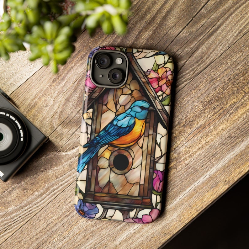 Stained Glass Bird and Birdhouse Tough Cell Phone Case, Fits Iphone ...