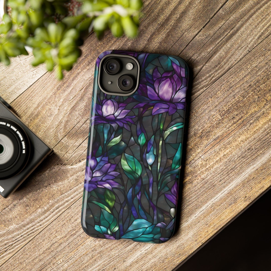 Stained Glass Purple Floral Tough Cell Phone Case, Fits Iphone, Samsung ...