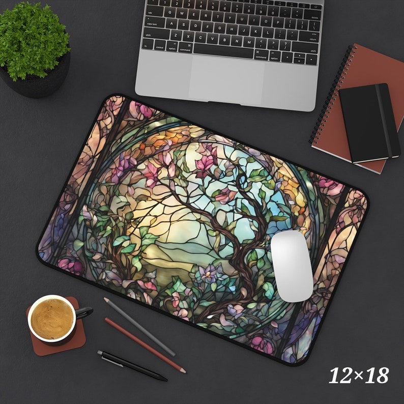 Stained Glass Tree Desk Mat, Tree Mouse Pad, Office Decor, Desk Decor ...