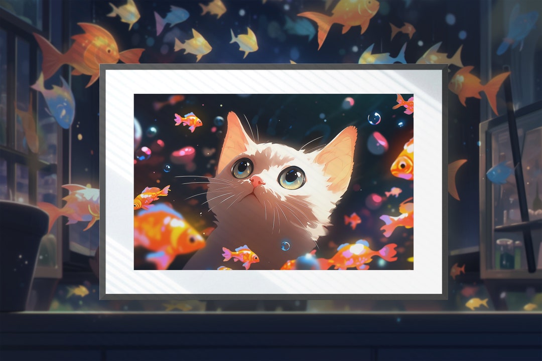 White Cat Digital Art Print Cat Poster Cute Cat Poster - Etsy