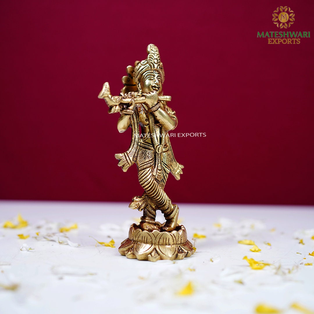 Brass Krishna Statue Krishna Sculpture Hindu Home Decor Figurine Pooja ...