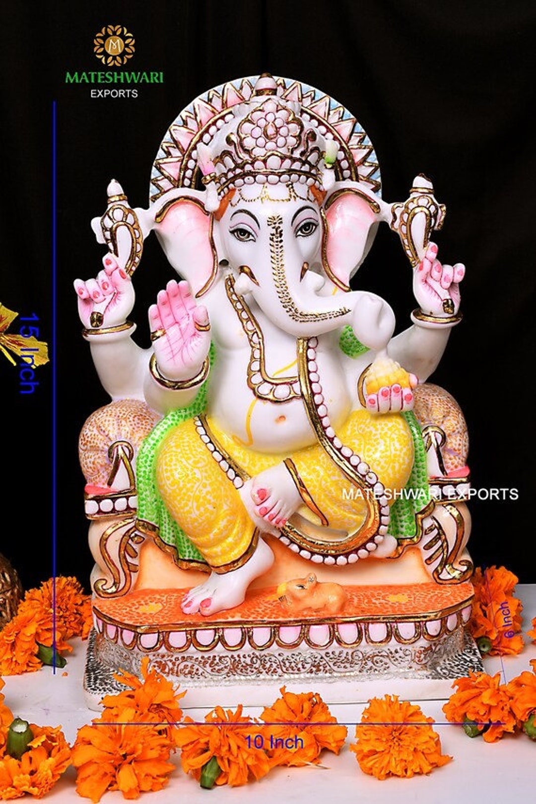 Ganesha Statue,38 Cm Ganesh Idol,cultured Marble Ganesha Figurine ...