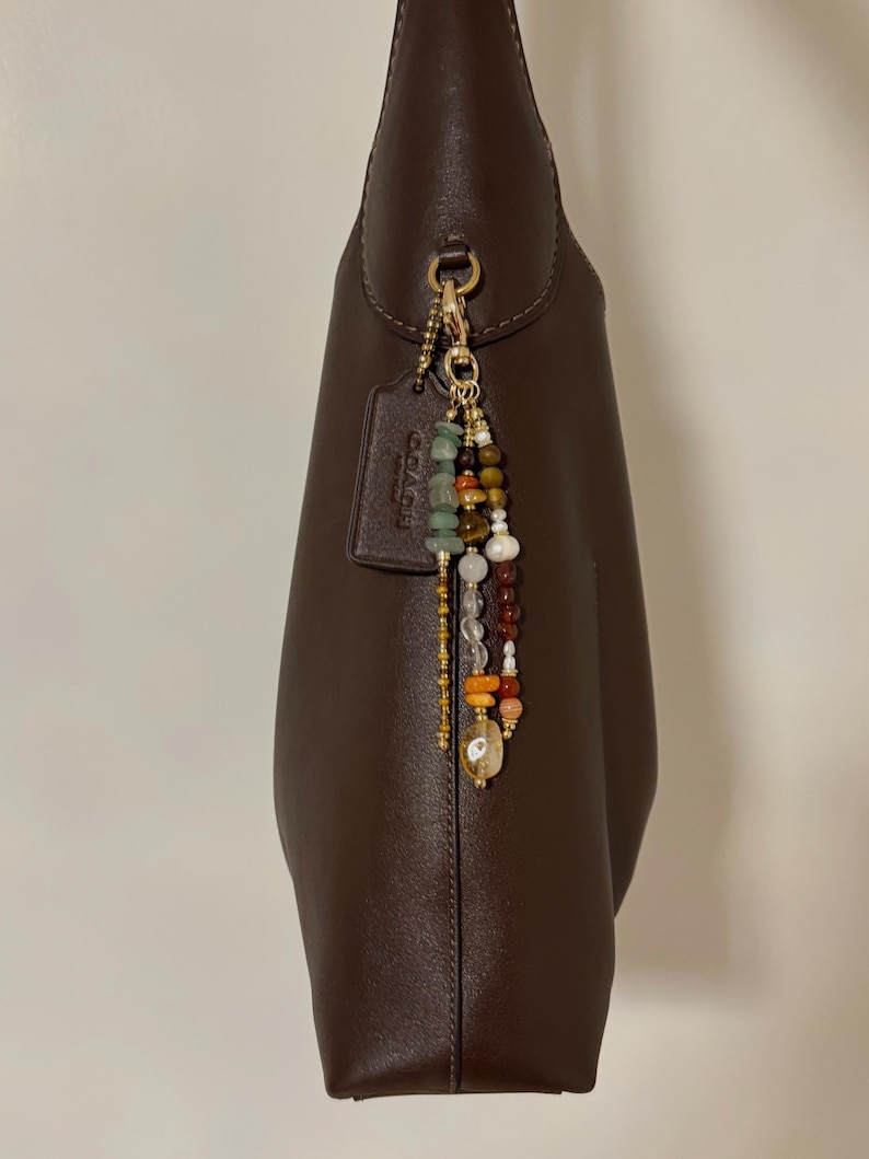 Amberleaf Charm | Handmade Beaded Bag Charm | Earthy Purse Charm With ...