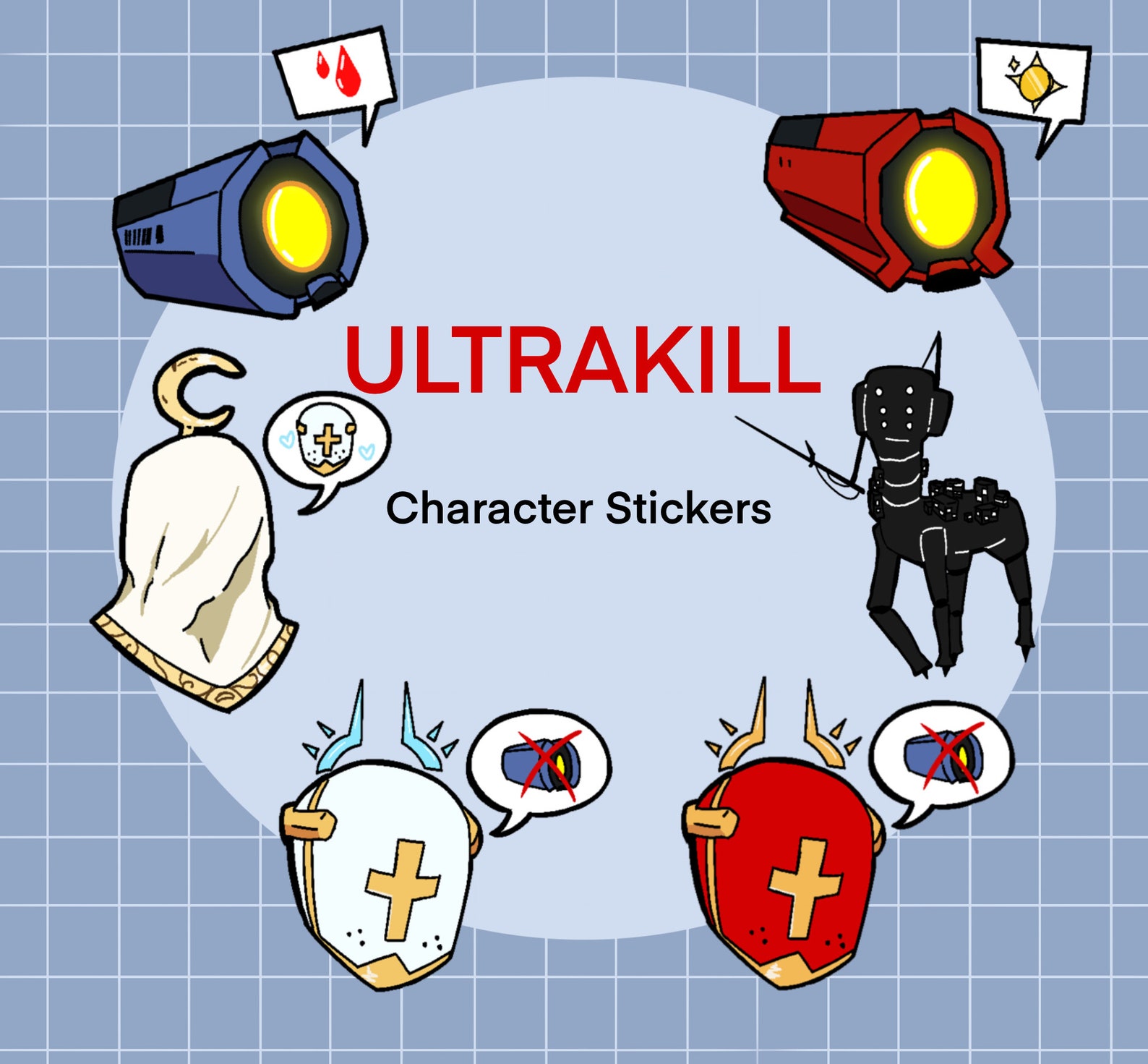 ULTRAKILL Character Stickers | V1, V2, Ferryman, Gabriel, Earthmover - Etsy