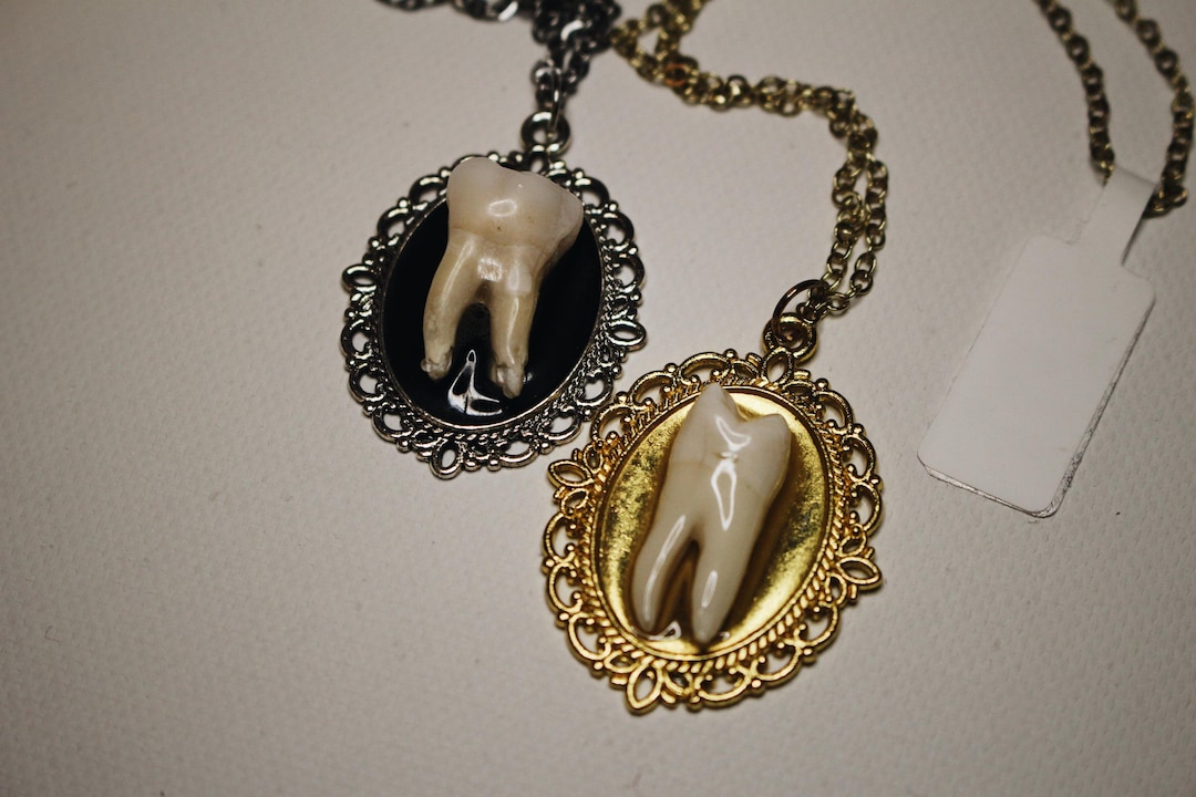 Real Human Tooth Necklace, Cameo Charm Necklace, Real Bone Jewelry ...