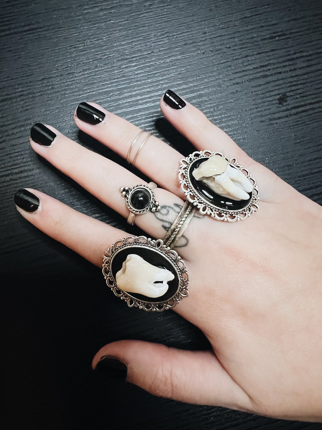 Cameo Human Tooth Ring Real Teeth Jewelry Gothic Punk Style Ring ...