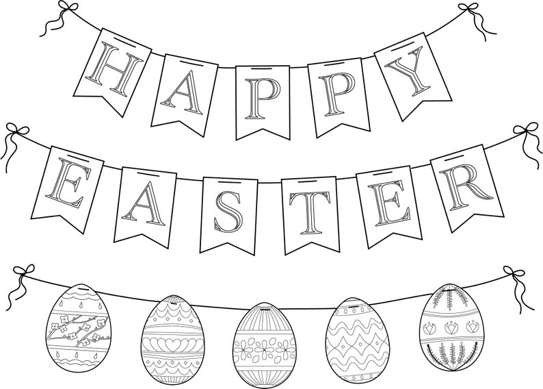 Easter Decoration Printable Banner. Easter Coloring Activity for Kids ...
