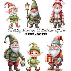 Watercolor Festive Gnomes Collection Clipart, 17 PNG Christmas Gnomes ...