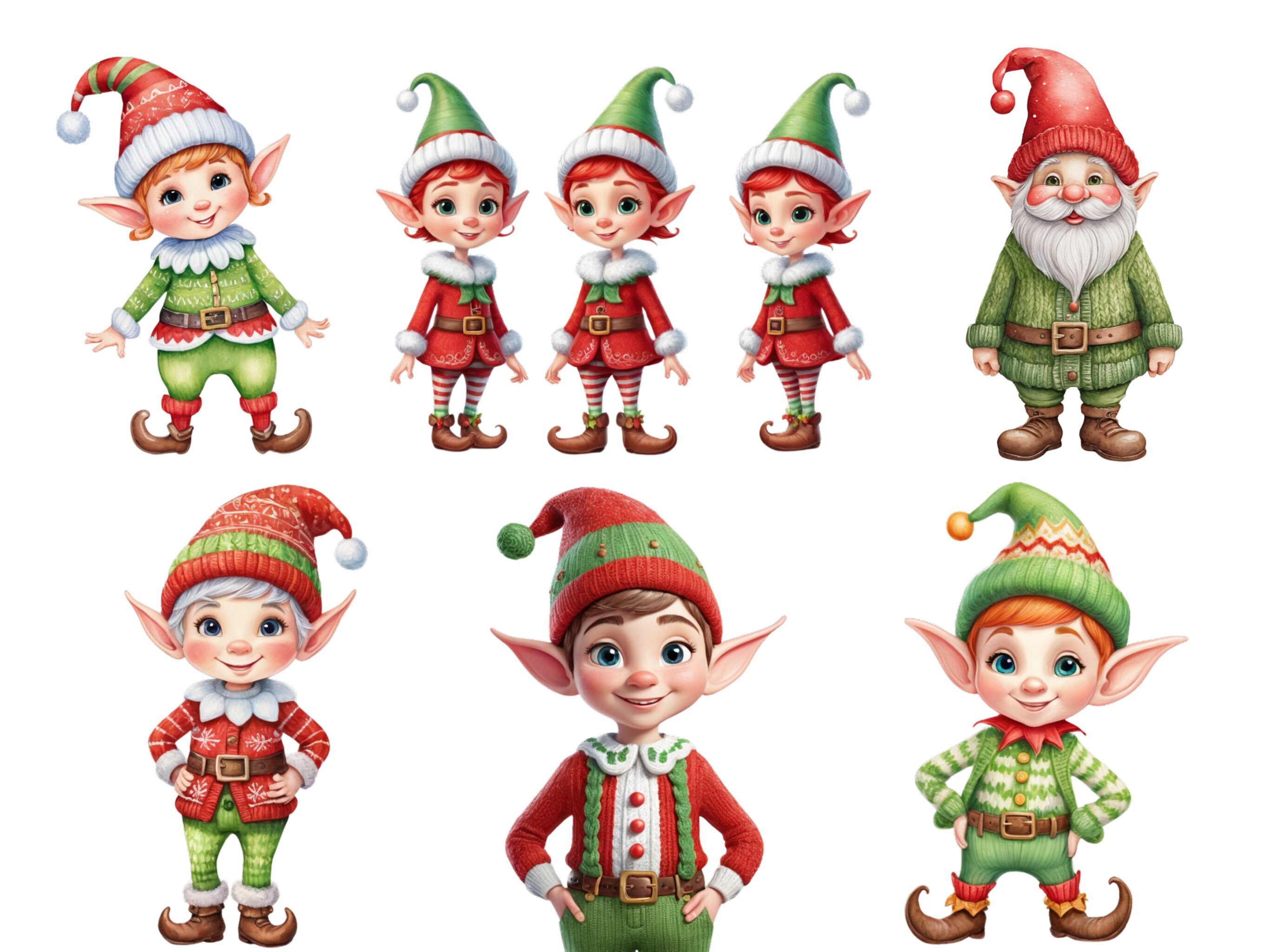 Watercolor Festive Gnomes Collection Clipart, 17 PNG Christmas Gnomes ...