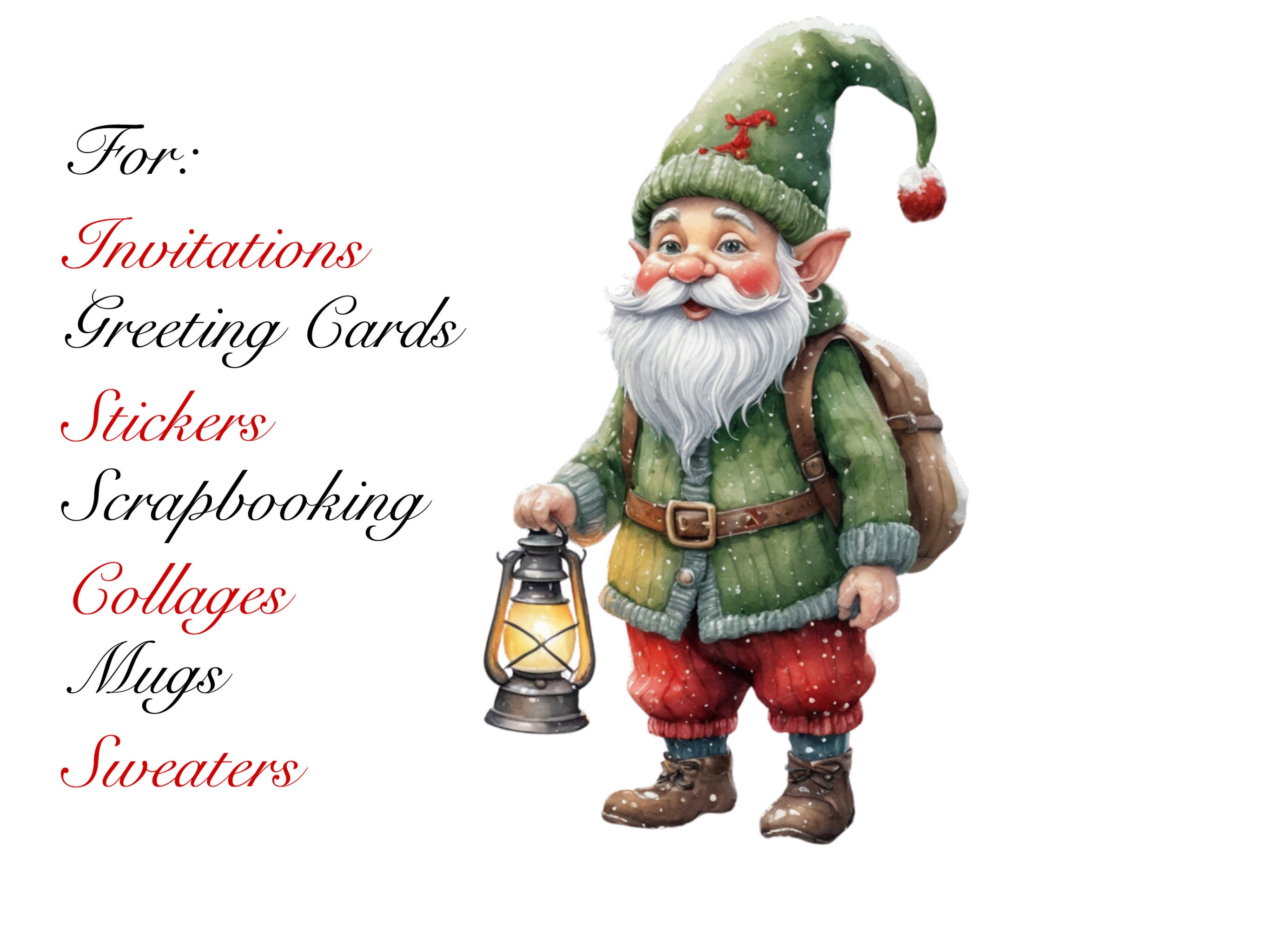 Watercolor Festive Gnomes Collection Clipart, 17 PNG Christmas Gnomes ...