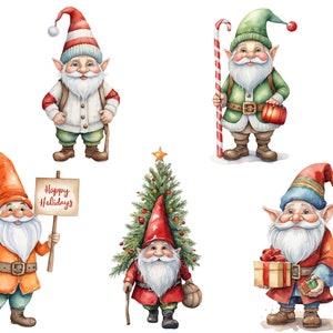 Watercolor Festive Gnomes Collection Clipart, 17 PNG Christmas Gnomes ...