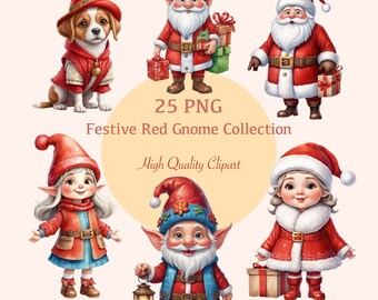 Watercolor Festive Gnomes Collection Clipart, 17 PNG Christmas Gnomes ...