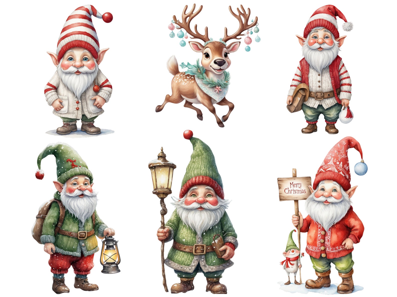 Watercolor Festive Gnomes Collection Clipart, 17 PNG Christmas Gnomes ...