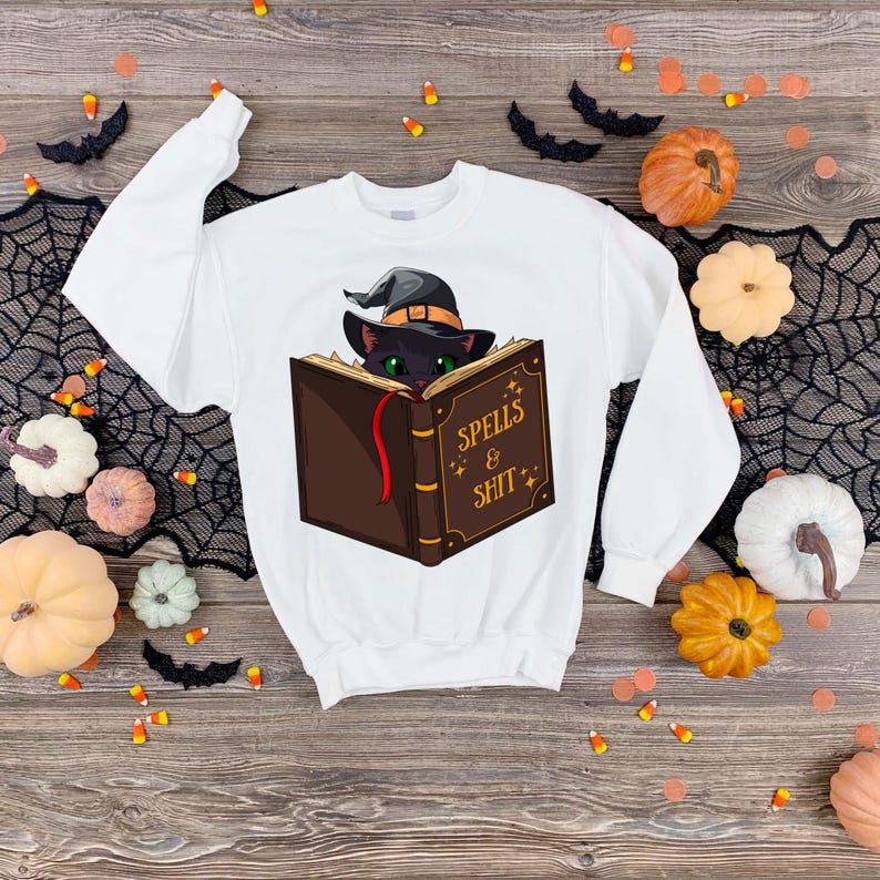 Witchy Kitty Spell Book SVG File Cute Black Cat in Witch Hate Reading ...