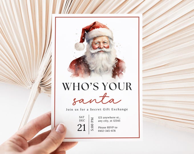 Secret Santa Invitation, Kris Kringle Gift Exchange Digital Canva Template, Who's Your Santa ...