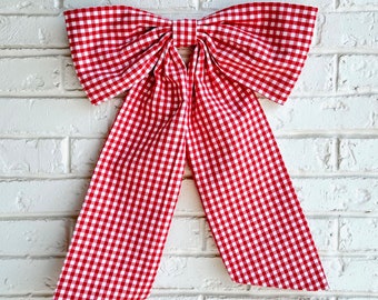 Extra Large Orange Gingham Bow - Elegant Checkered Ribbon, Door Bow ...
