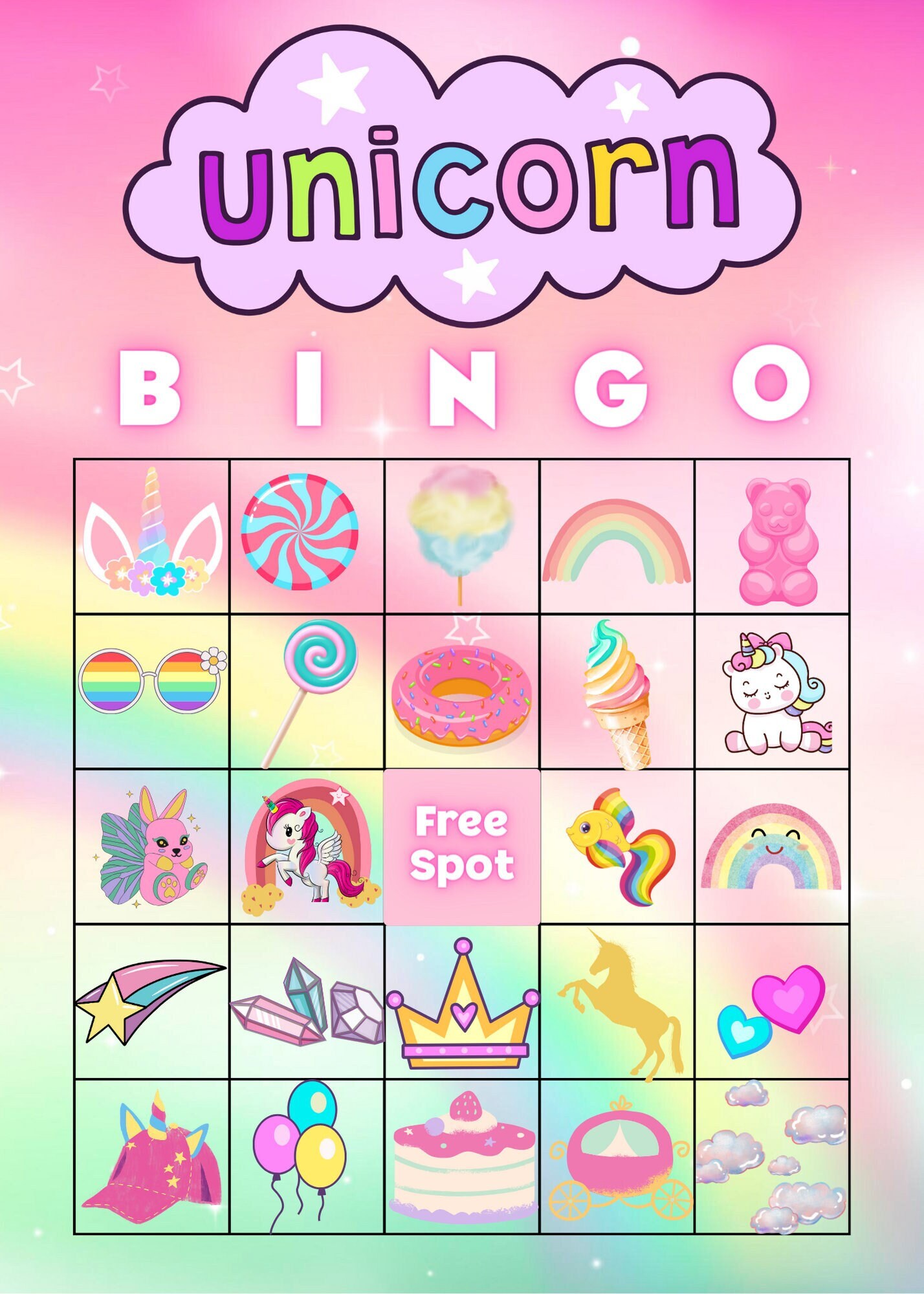 Printable Unicorn Bingo Card - Etsy