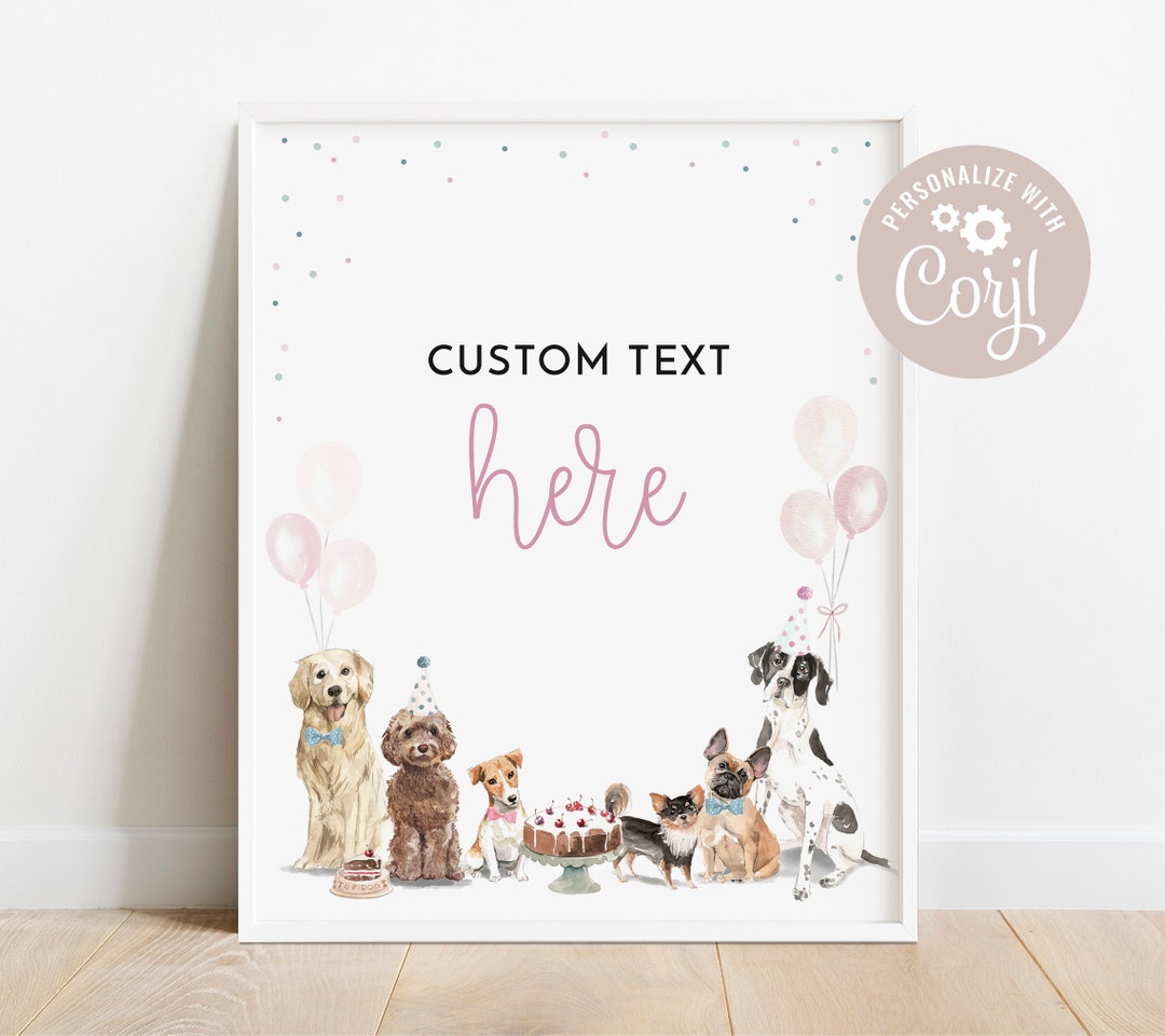 Dog Birthday Custom Text Sign Template, Lets Pawty, Puppy Pawty, Dog ...