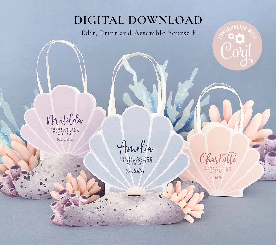 Mermaid Shell Favor Box Template, Under the Sea Birthday Party, Shell ...