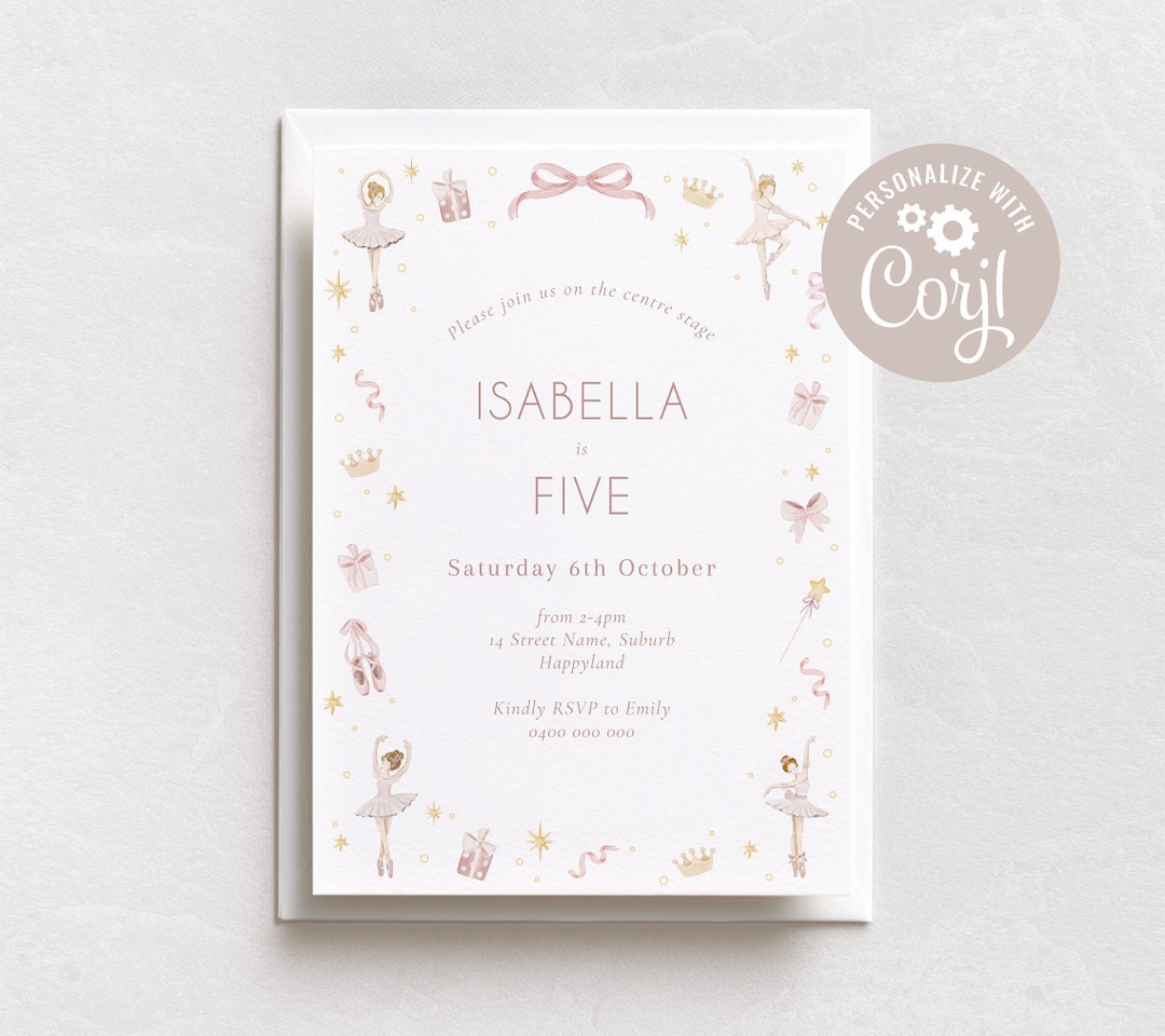 Ballerina Birthday Invitation Template, Ballet Dancer, Editable Digital ...