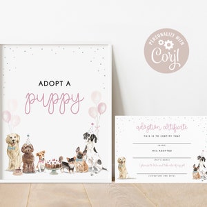 Dog Adoption Certificate and Sign Template, Lets Pawty, Puppy Pawty ...