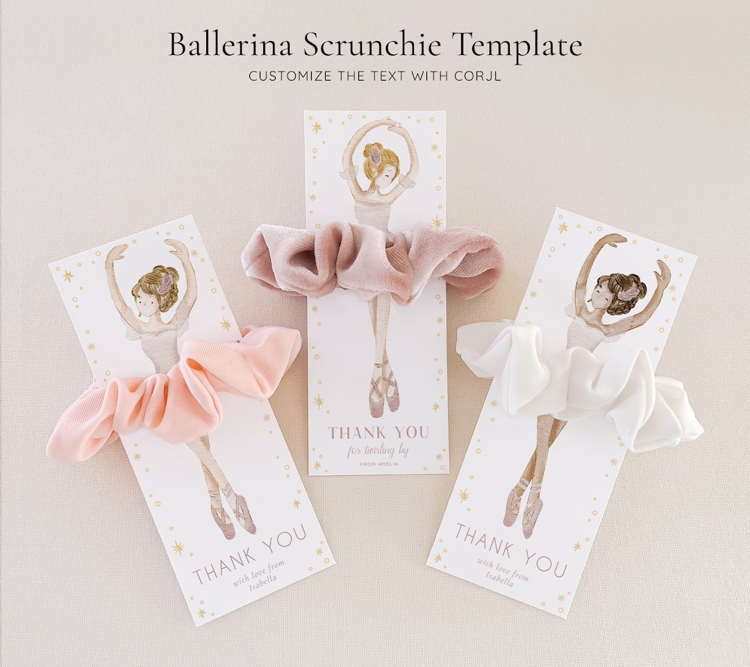 Ballerina Scrunchie Card Template, Ballet Dancer Party Favour, Editable ...