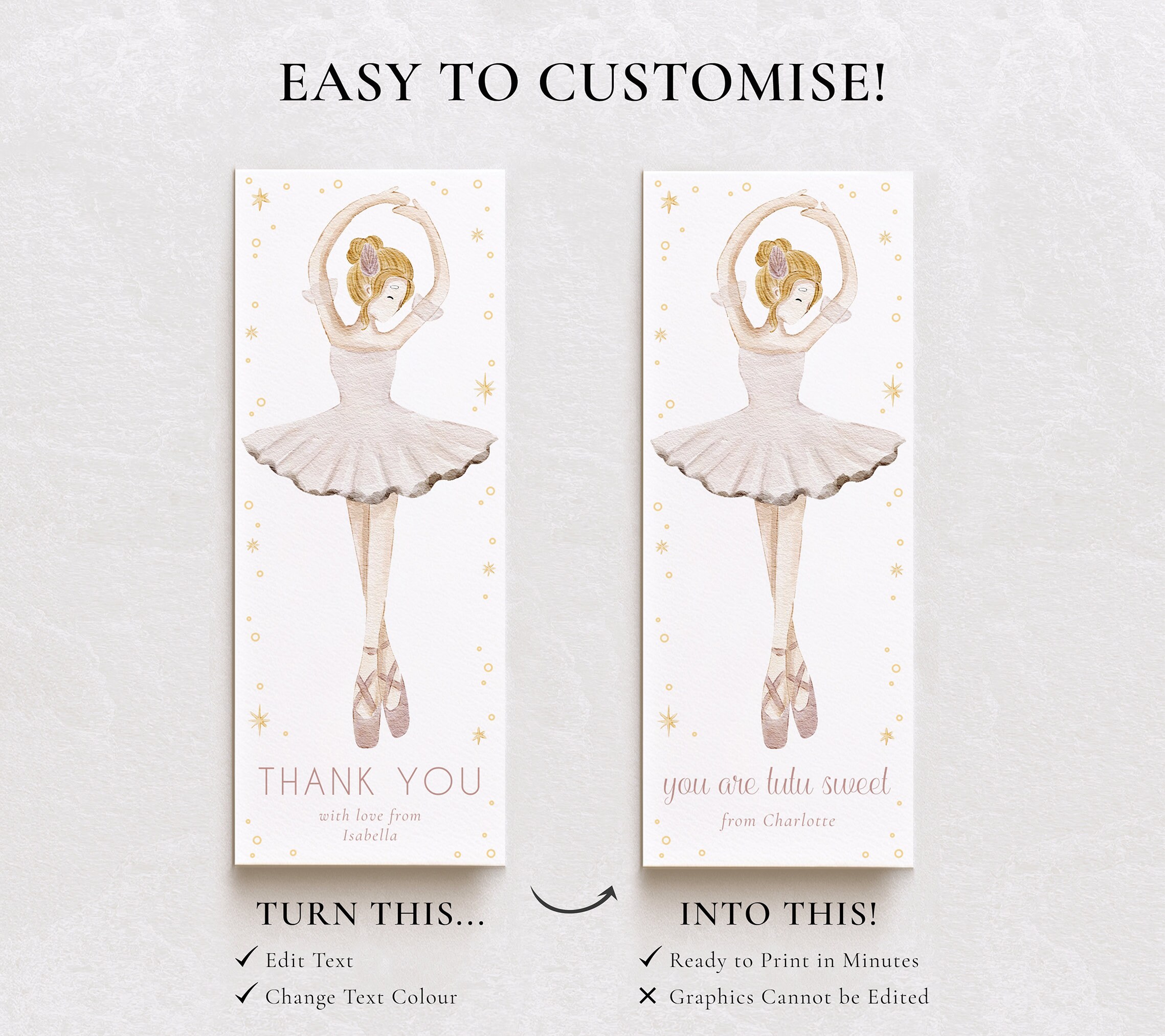 Ballerina Scrunchie Card Template, Ballet Dancer Party Favour, Editable ...
