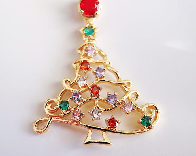 Cubic Zircon Large Christmas Tree Pendant Charms 18K Gold Plated ...