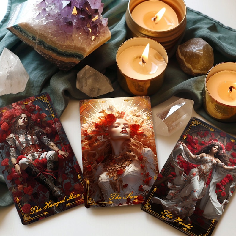 Tarot Deck, Tarot Cards Deck With Guidebook, Red Rose Tarot Card Deck, 78 Cards Full Deck ...