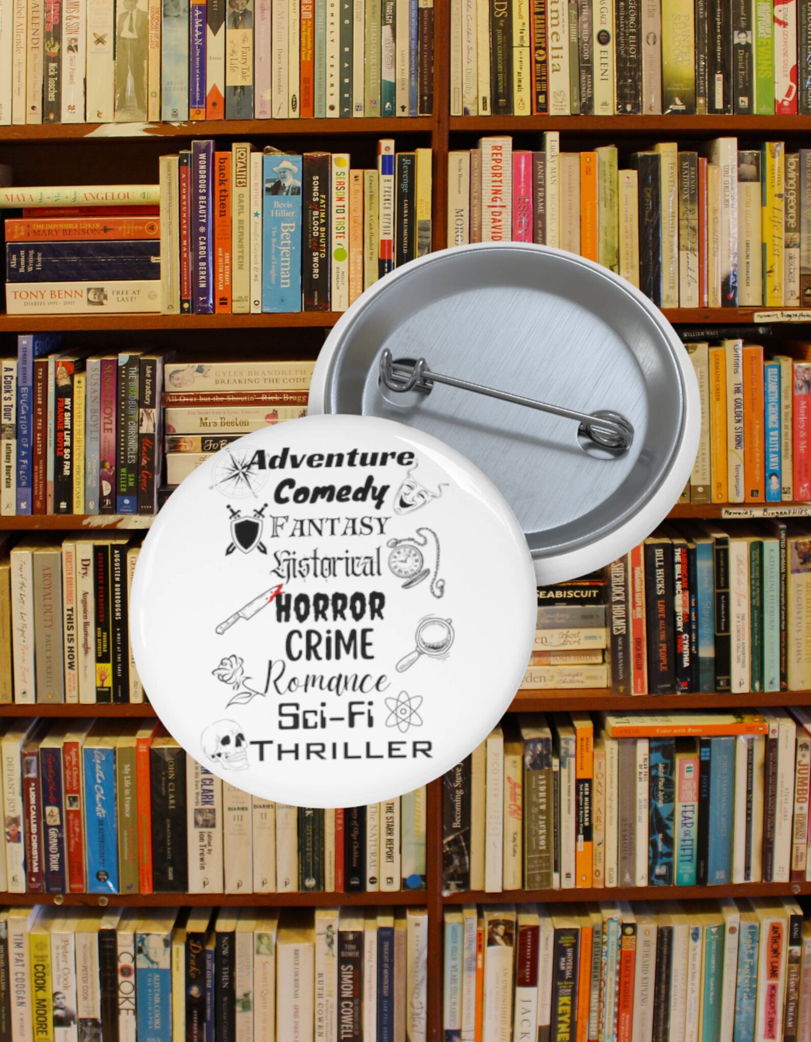 Button Pin Literary Genres Great Gift for Booklovers, Authors, and ...