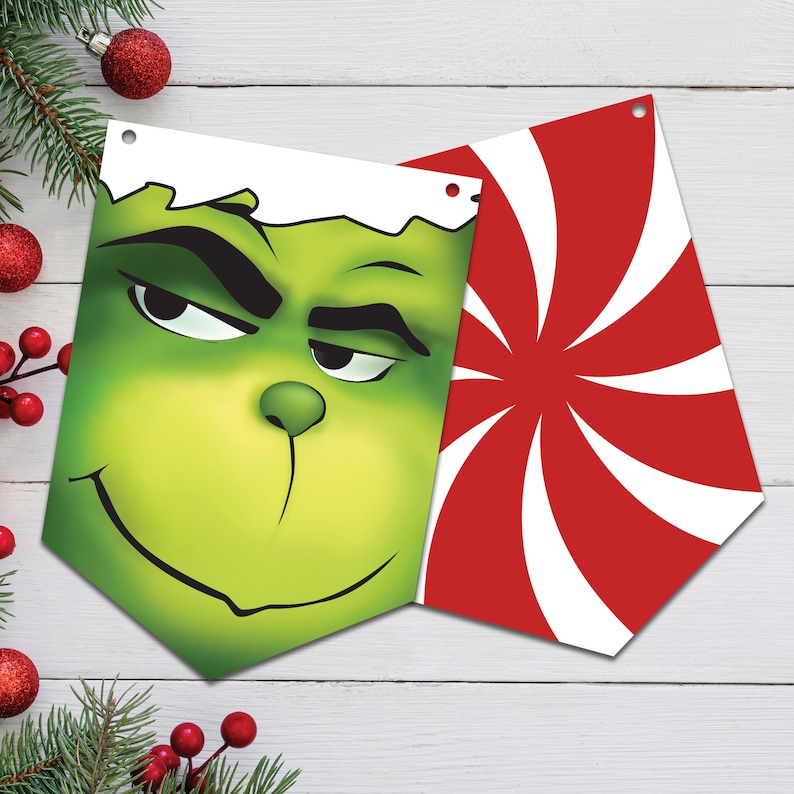 Red & Green Grinch Merry Christmas Banner (PRINTABLE) - Etsy