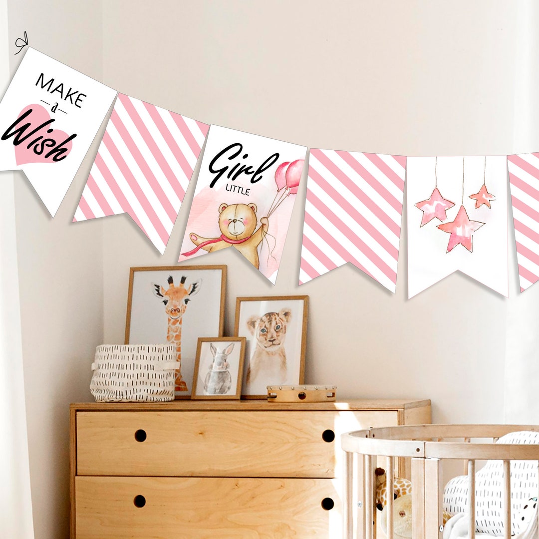 Pink & Light Banner, Pastel Flags, Bear, Happy Birthday, Holiday Decor ...
