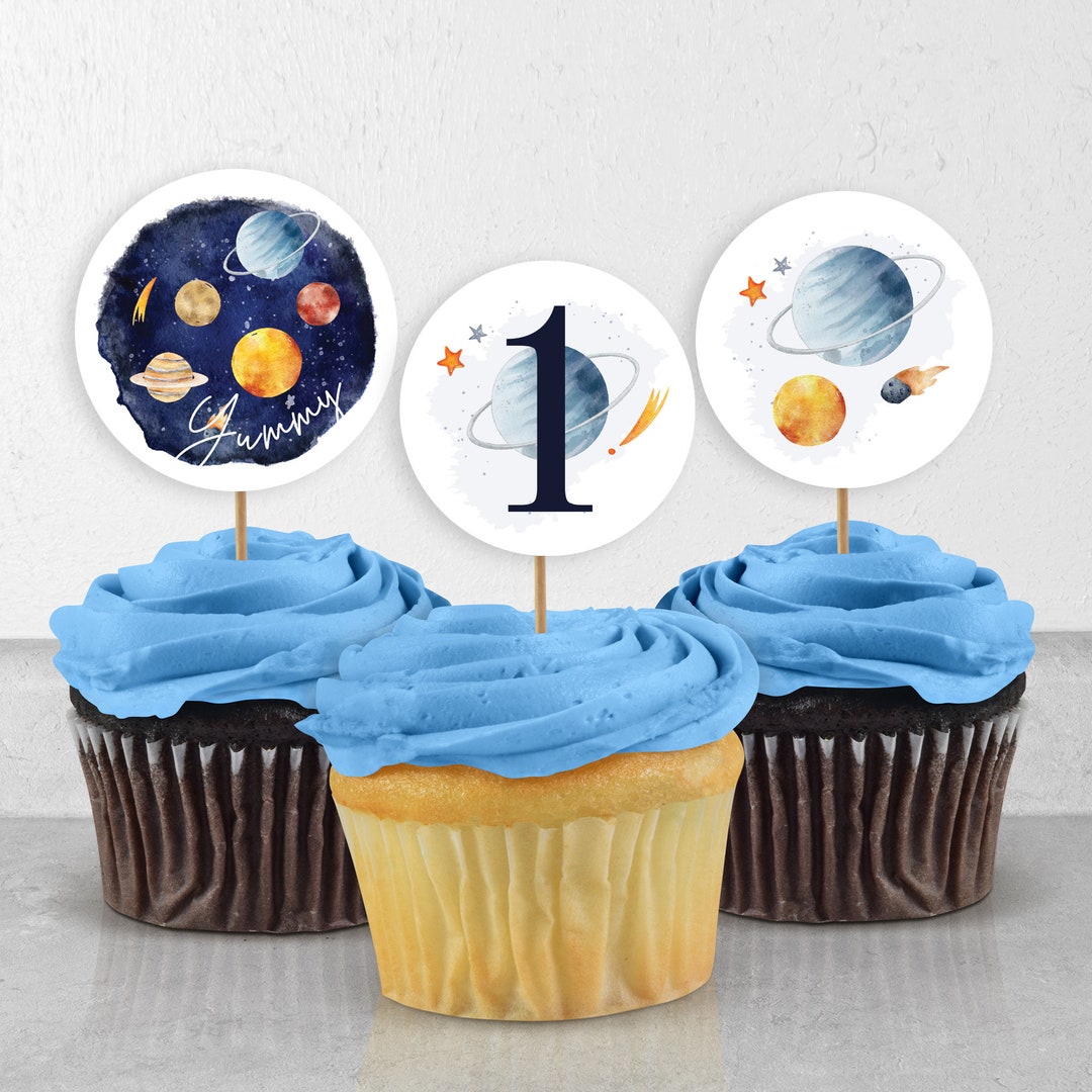 Outer Space Birthday Cupcake Toppers First Trip Around the Sun Favor ...