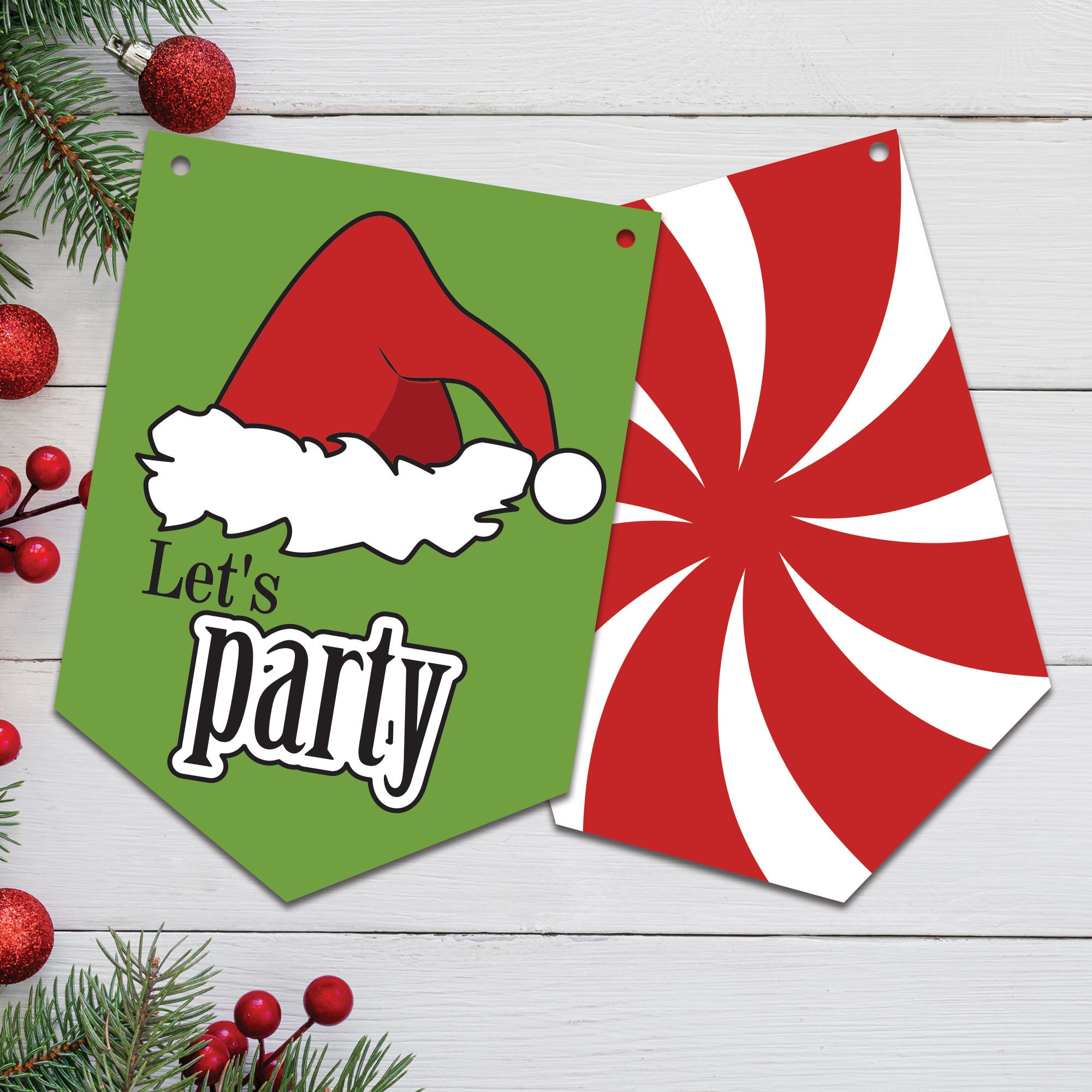 Red & Green Merry Christmas Banner, Grinch Banner, PRINTABLE, Merry ...