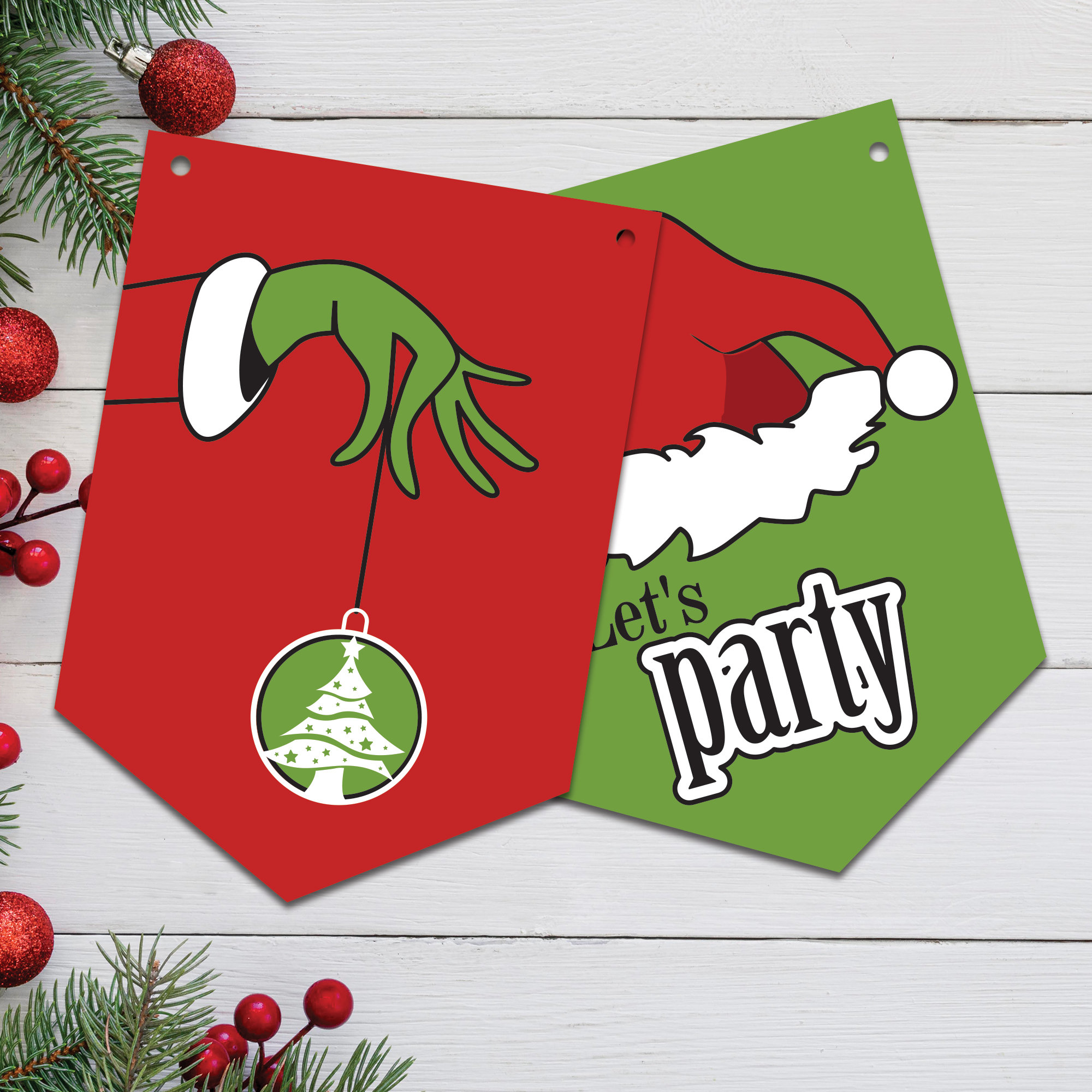 Red & Green Merry Christmas Banner, Grinch Banner, PRINTABLE, Merry ...