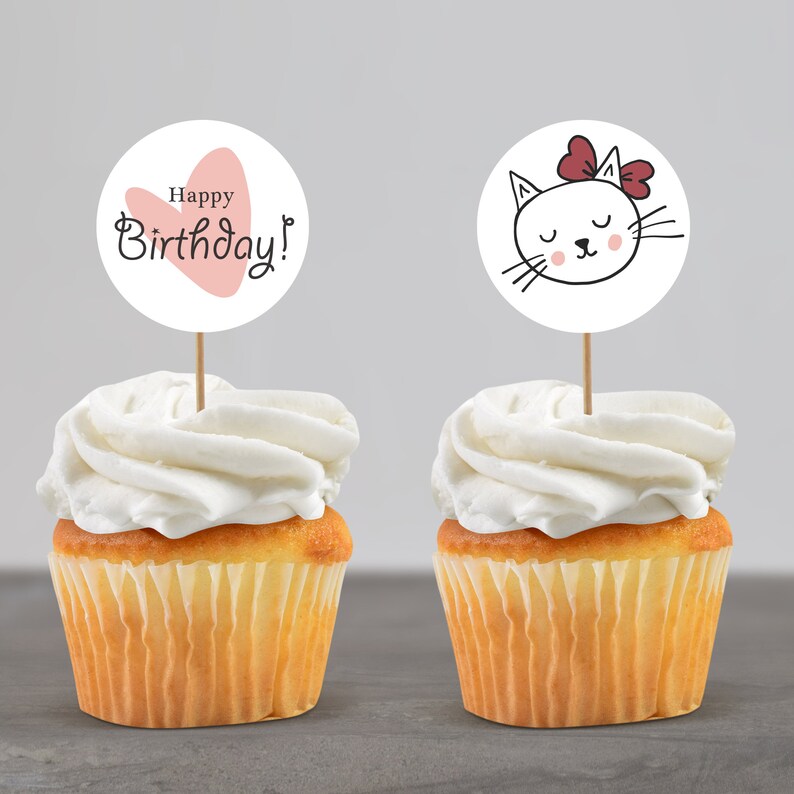 Pink Cat Cupcake Toppers, Princess Birthday Party (printable) - Etsy
