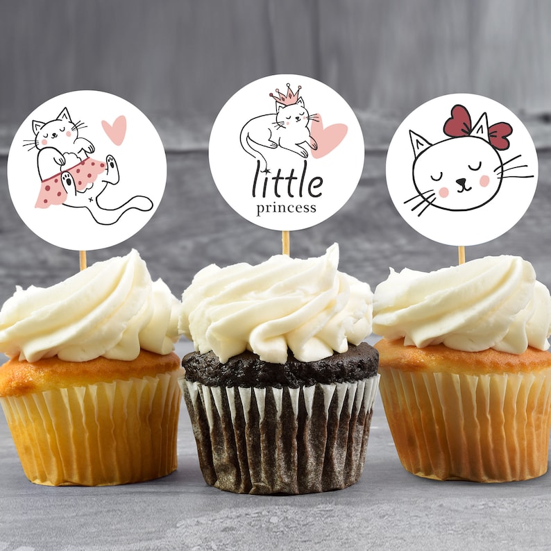 Pink Cat Cupcake Toppers, Princess Birthday Party (printable) - Etsy