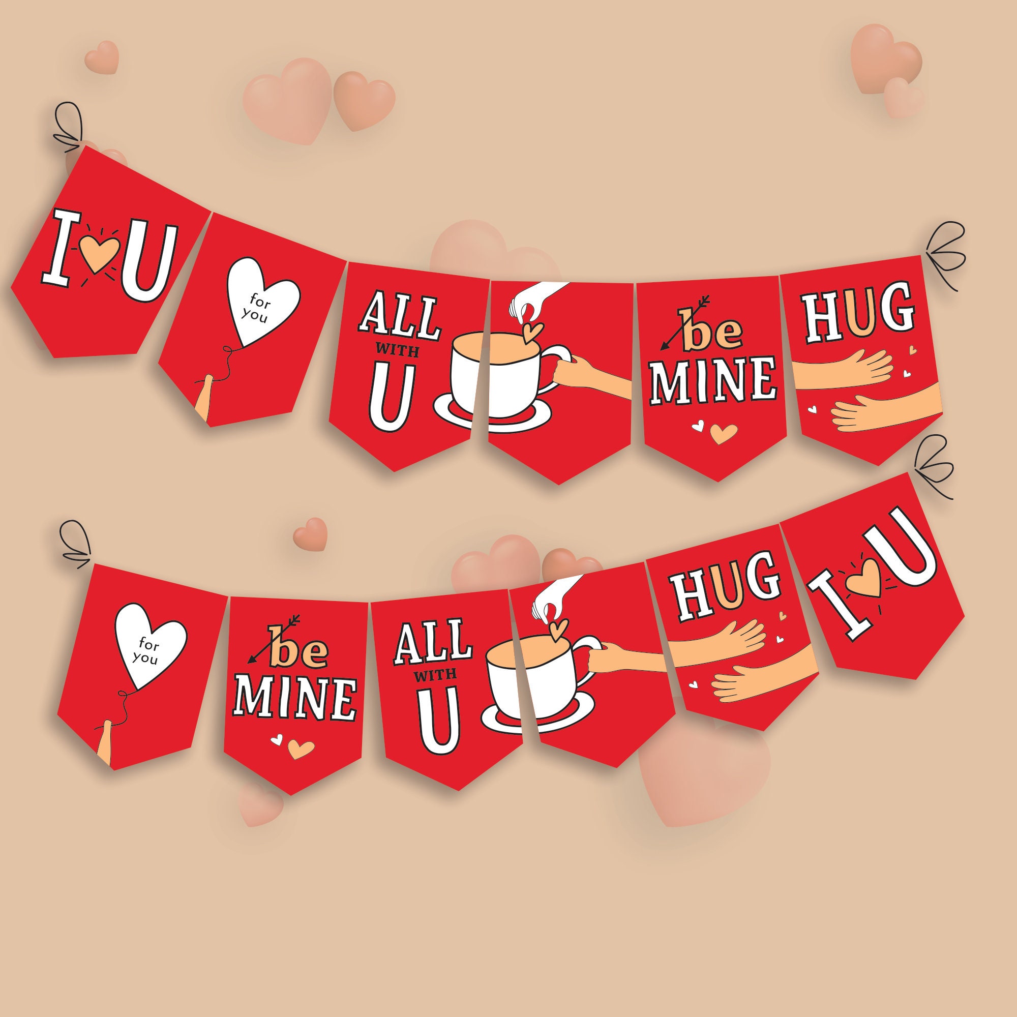 Love Banner, Valentines Day Decor,pop Art, Red, Style, White, Sweet ...