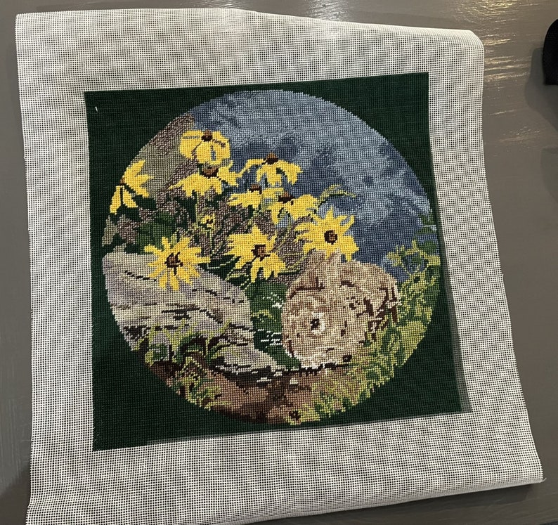 Completed Vintage Needlepoint Bunny With Flowers - Etsy