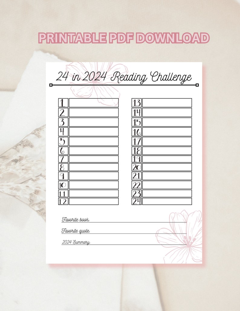 24 in 24' Reading Challenge-pink - Etsy